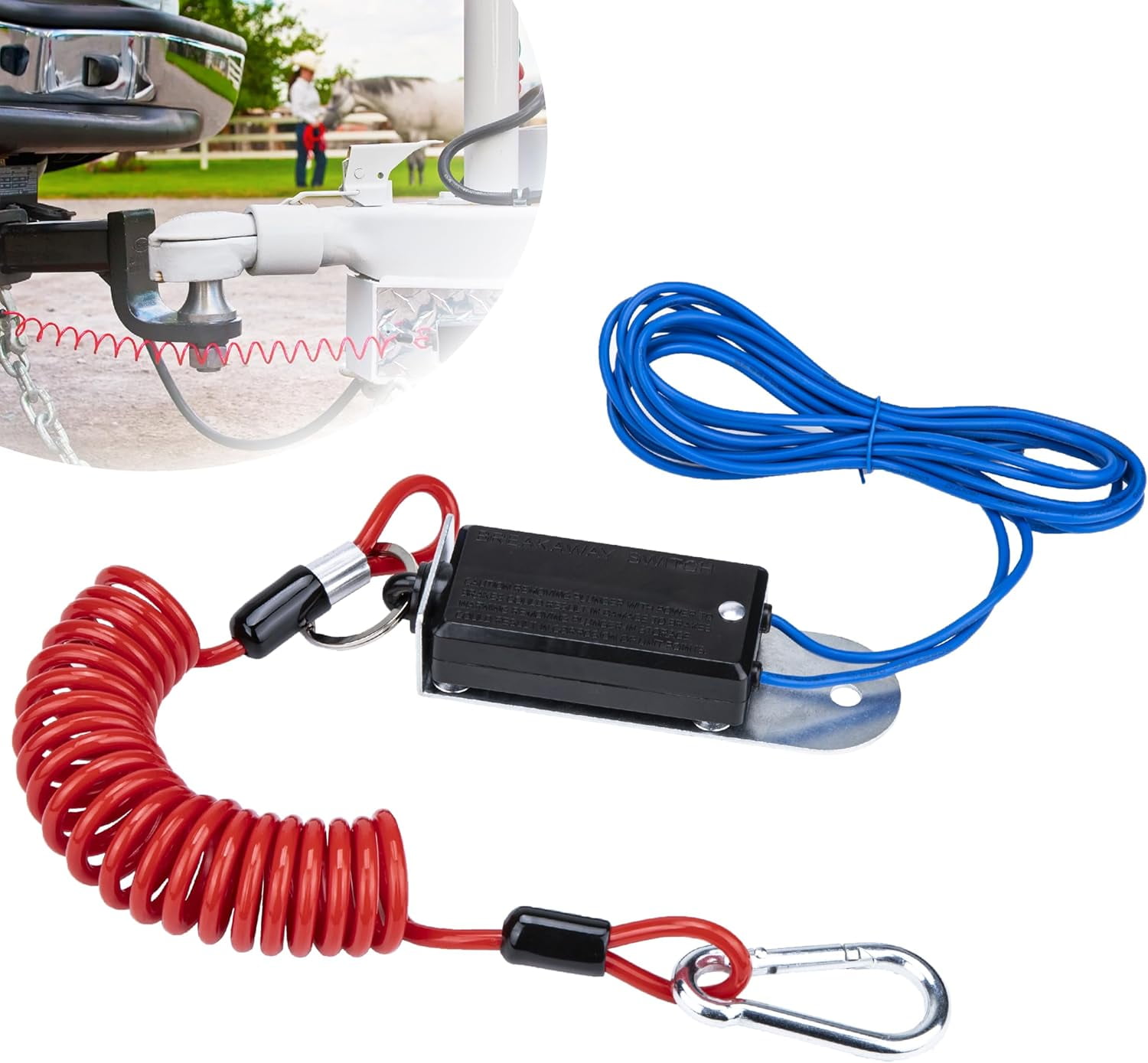 Trailer Breakaway Switch, with 8 FT Coiled Trailer Brake Away Cable ...