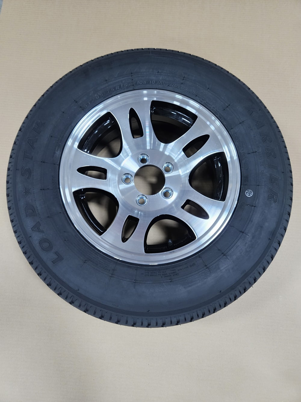 Trailer Camper 15" Black Aluminum Wheel Rim 15x6x4.5 ST205/75R15 Radial ...