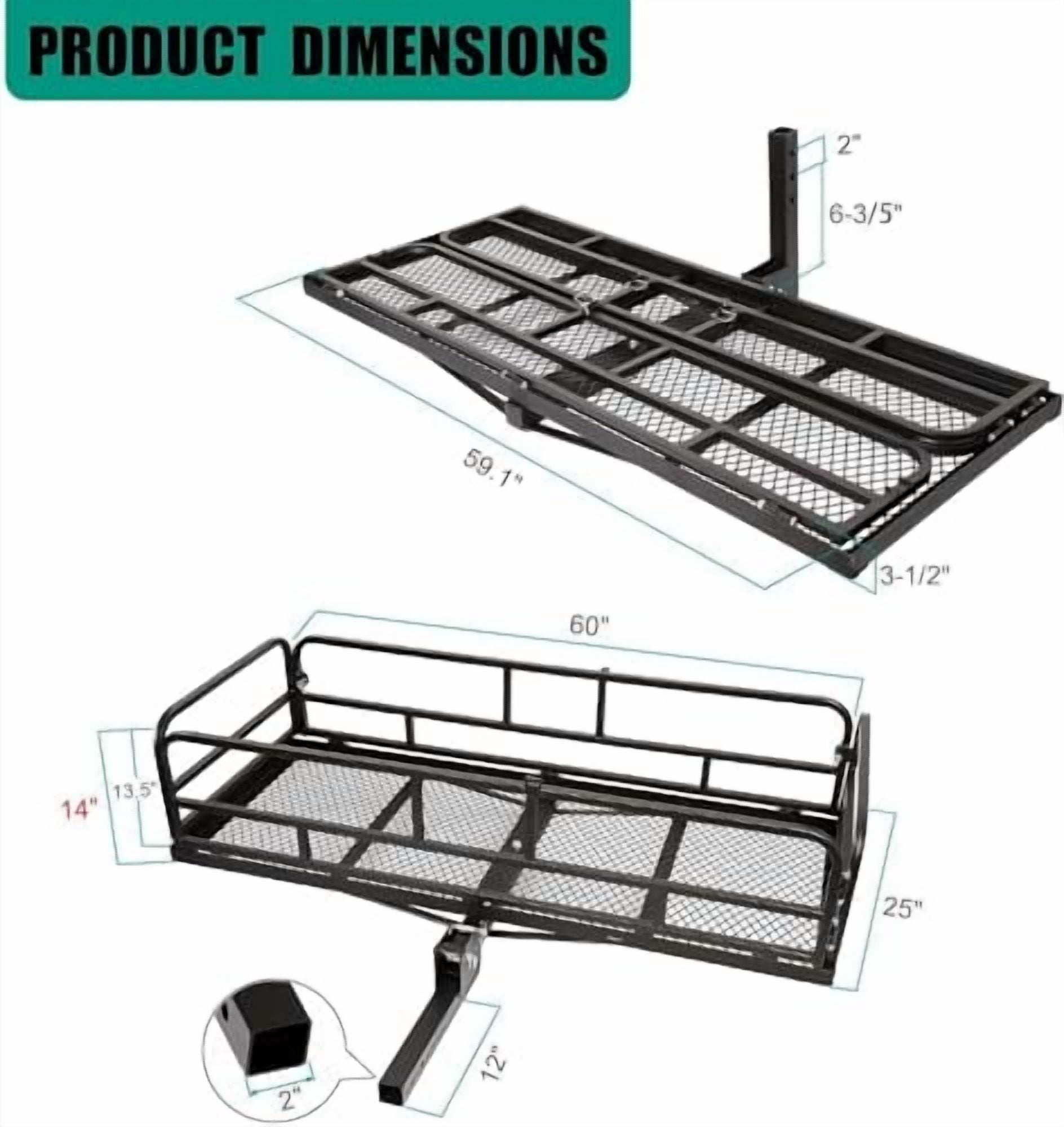 Trailer Hitch Cargo Rack, 60 x 24 x 14 Inch Folding Hitch Mount Cargo ...