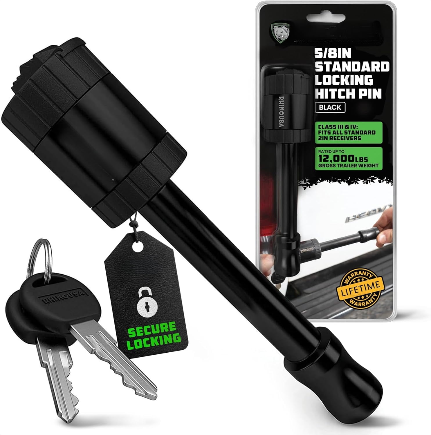 Trailer Hitch Pin (2 Inch) Patented 5/8" Locking Receiver Hitch Pins ...