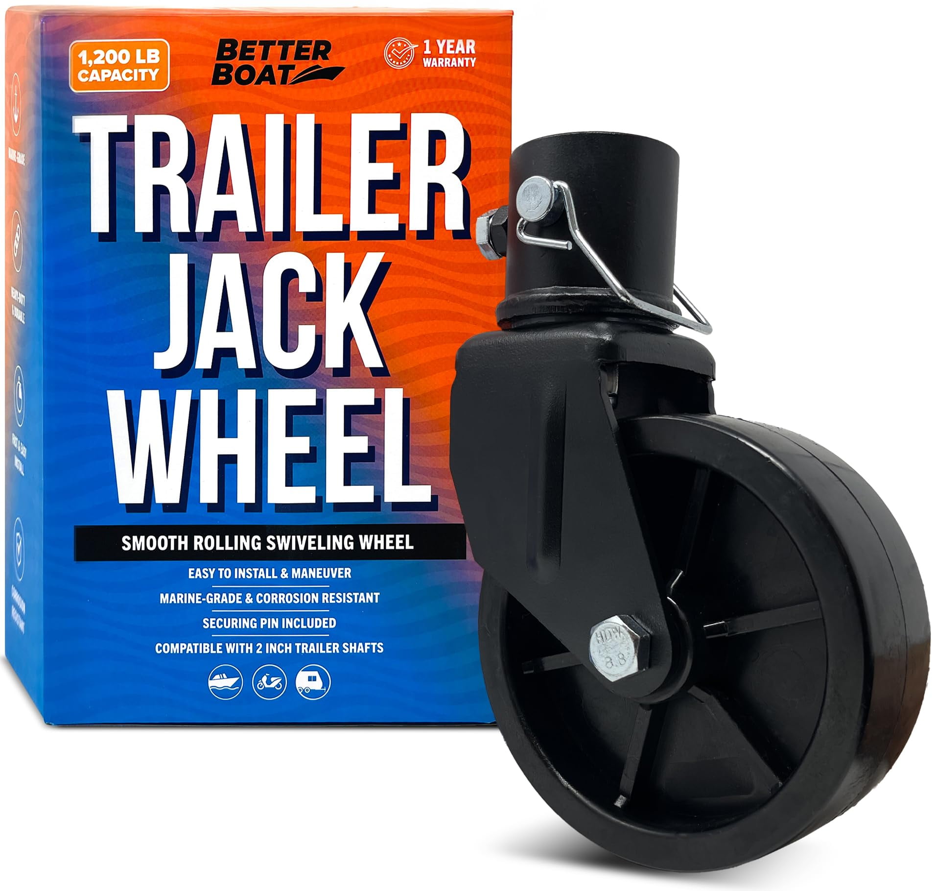 Trailer Jack Wheel Replacement, 1200 lb Capacity, for Trailer Tongue ...
