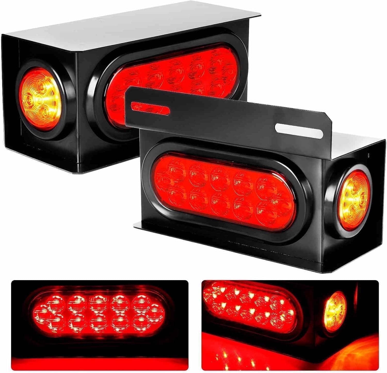 Cyfie 2PCS Waterproof Steel Trailer Tail Lights with Round Yellow ...