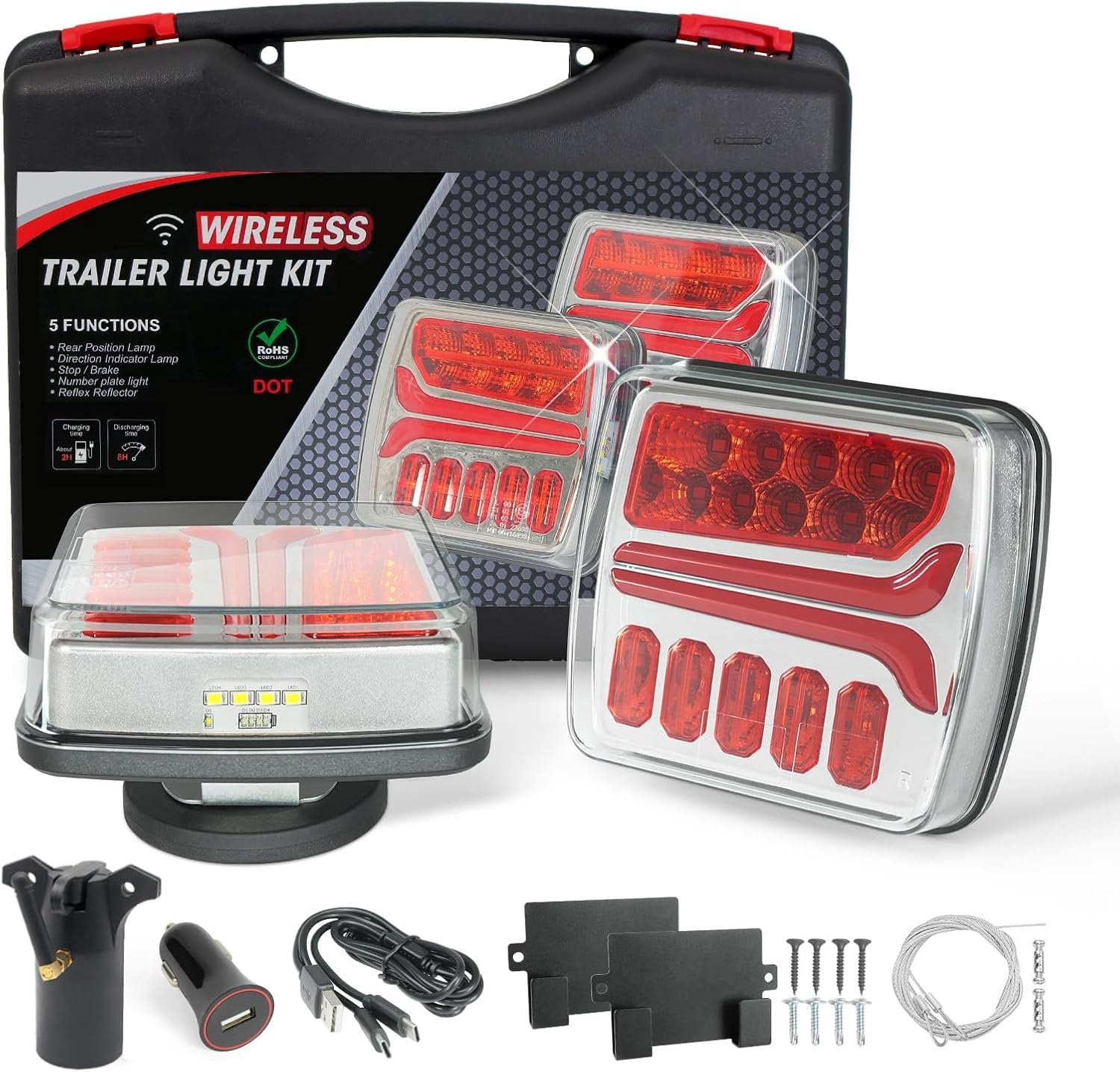 Trailer Lights Kit, Tail Light for Trailer, USB-C Rechargeable LED Tow ...