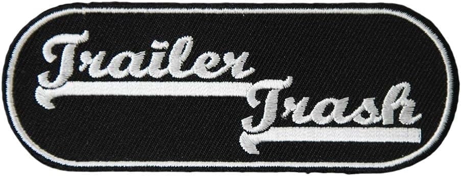 Trailer Trash Black & White Oval Patch, Embroidered Biker Patches ...