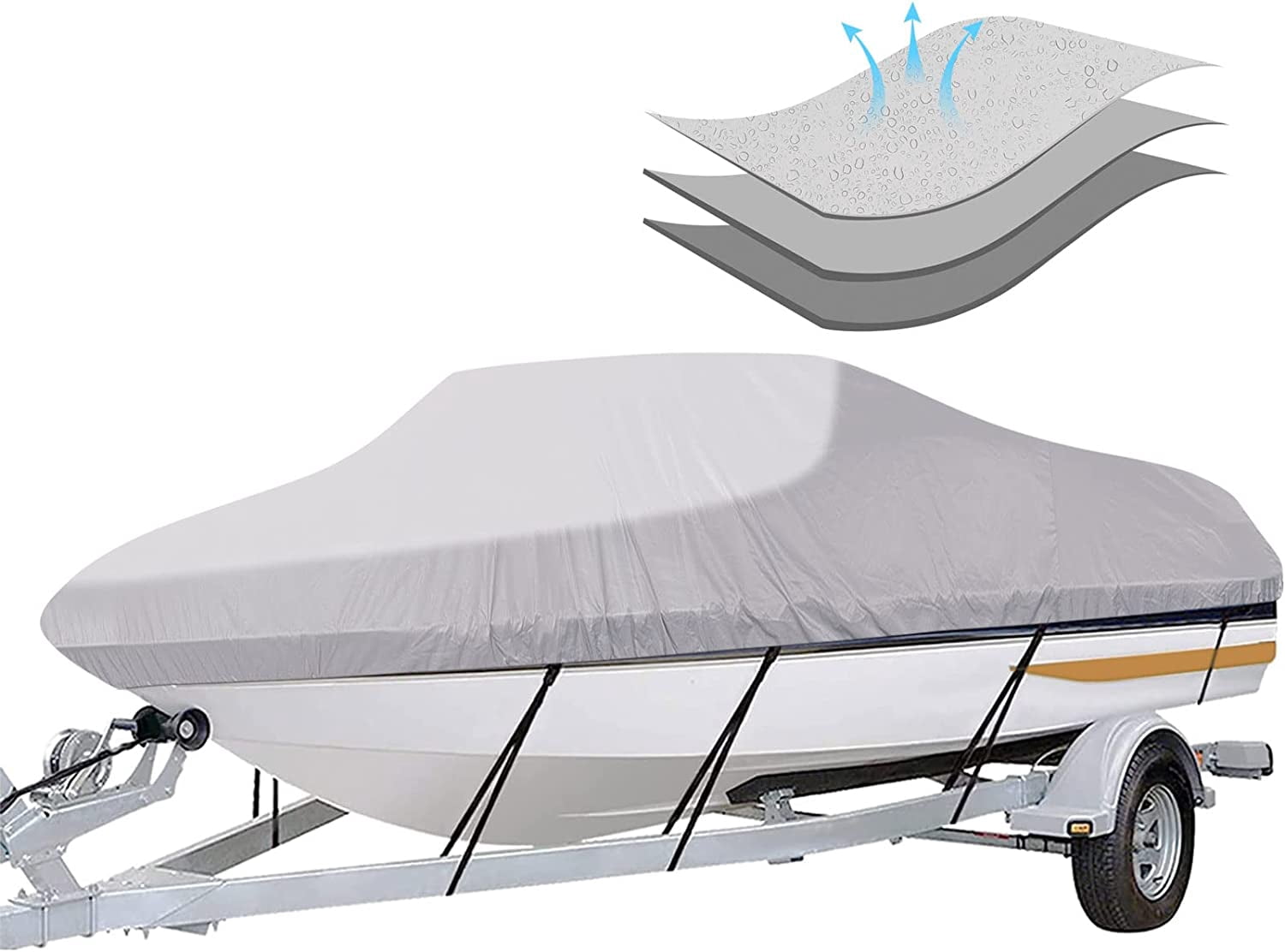 Trailerable Boat Cover- 14'-16' Heavy Duty Waterproof Tarp Covers, Fits ...