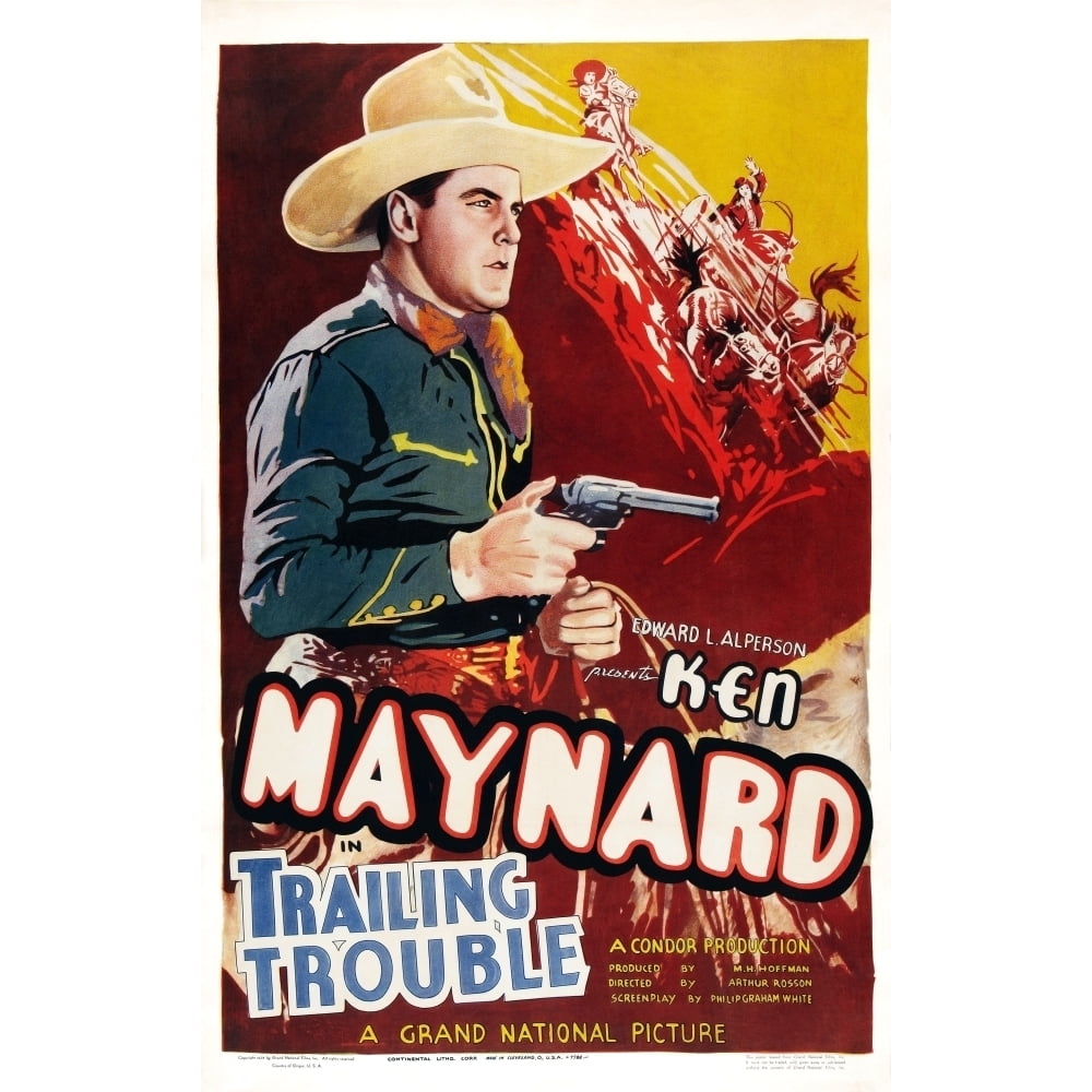 Trailing Trouble Ken Maynard On Poster Art 1937. Movie Poster ...