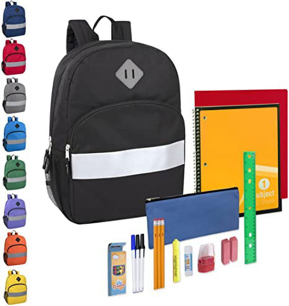 Trailmaker, 24 Pack Bulk Backpacks with School Supplies, Reflective ...