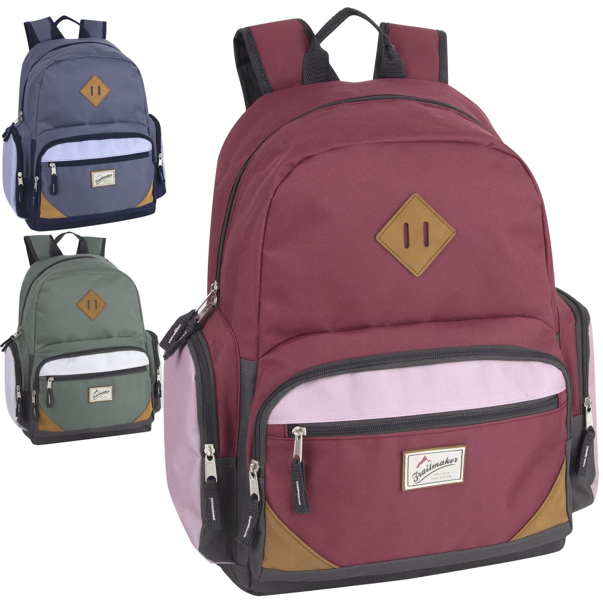 "Trailmaker 15"" Laptop Multi-Pocket Backpack Set of 24, Rose/Green ...