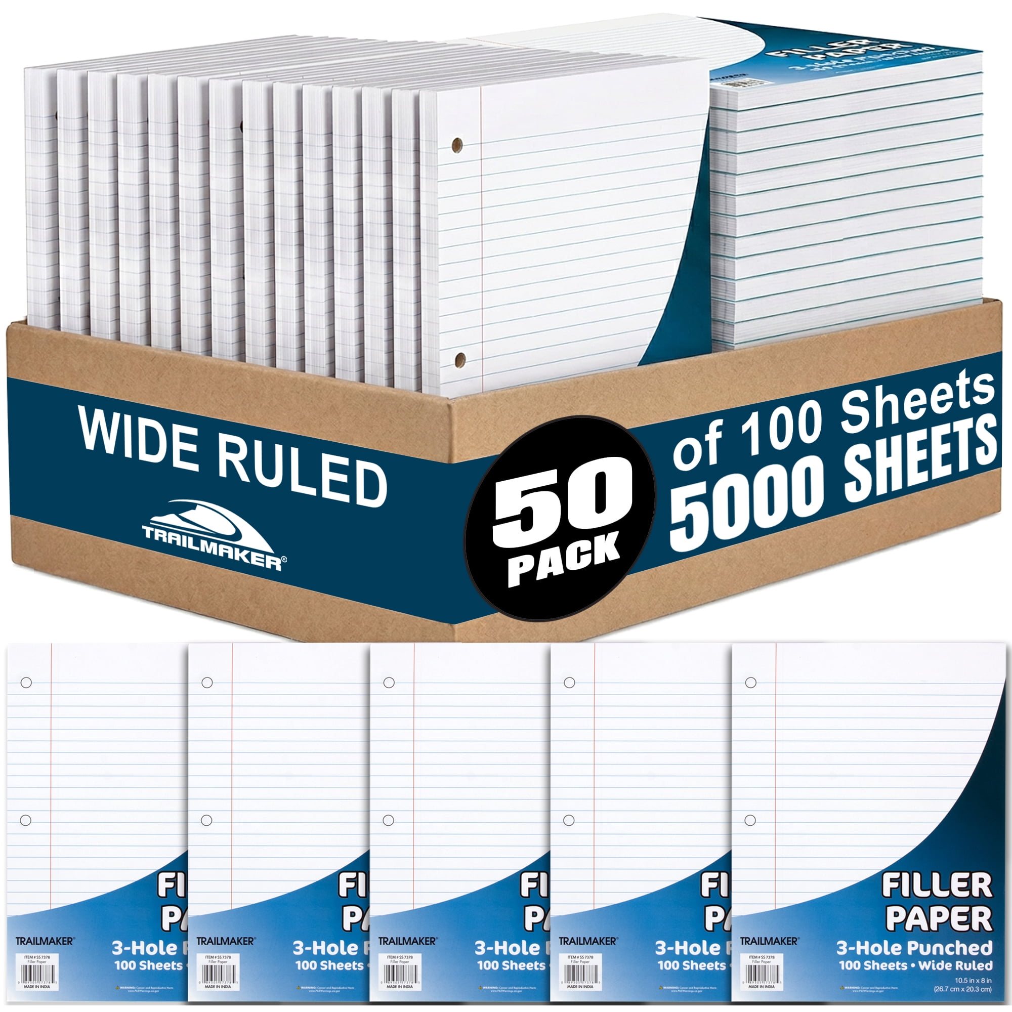 Trail Maker 50 Pack - Wide Ruled Loose Leaf Paper, 100 Sheets/Pack, 3 ...