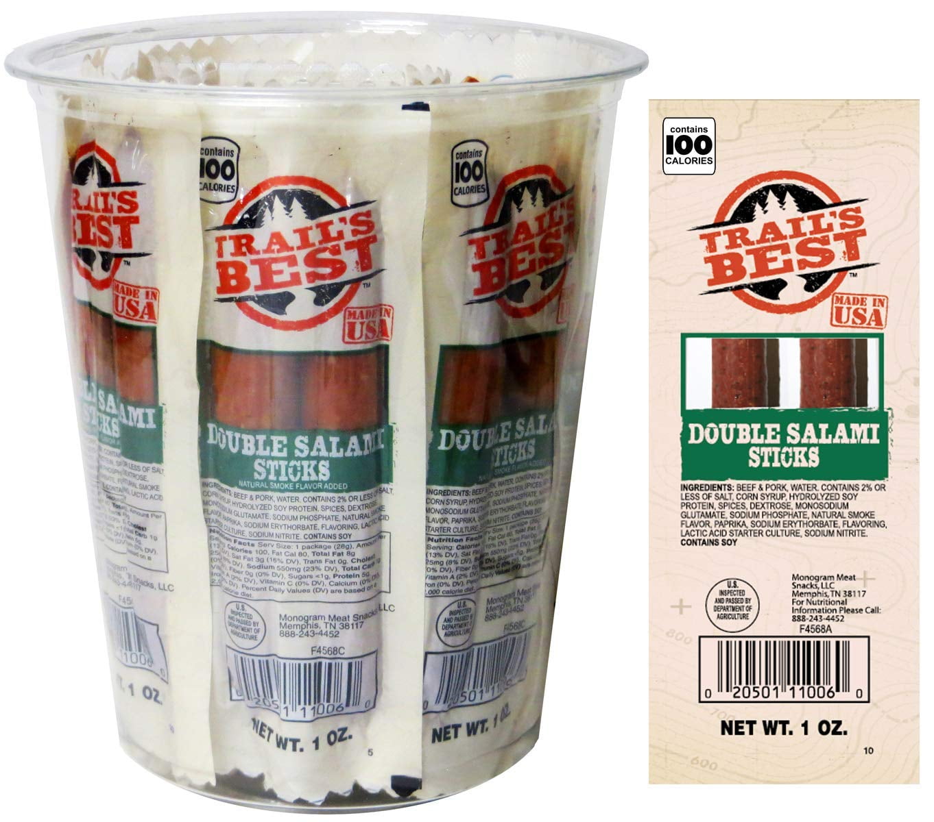 Trails Best Beef Double Salami Sausage Sticks, 15 Count Snack Tub ...