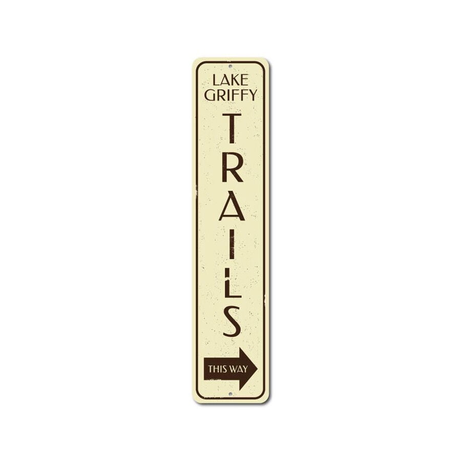 Trails This Way Sign Vertical Lake Name Metal Decor Sign Size: 4 x 16 ...