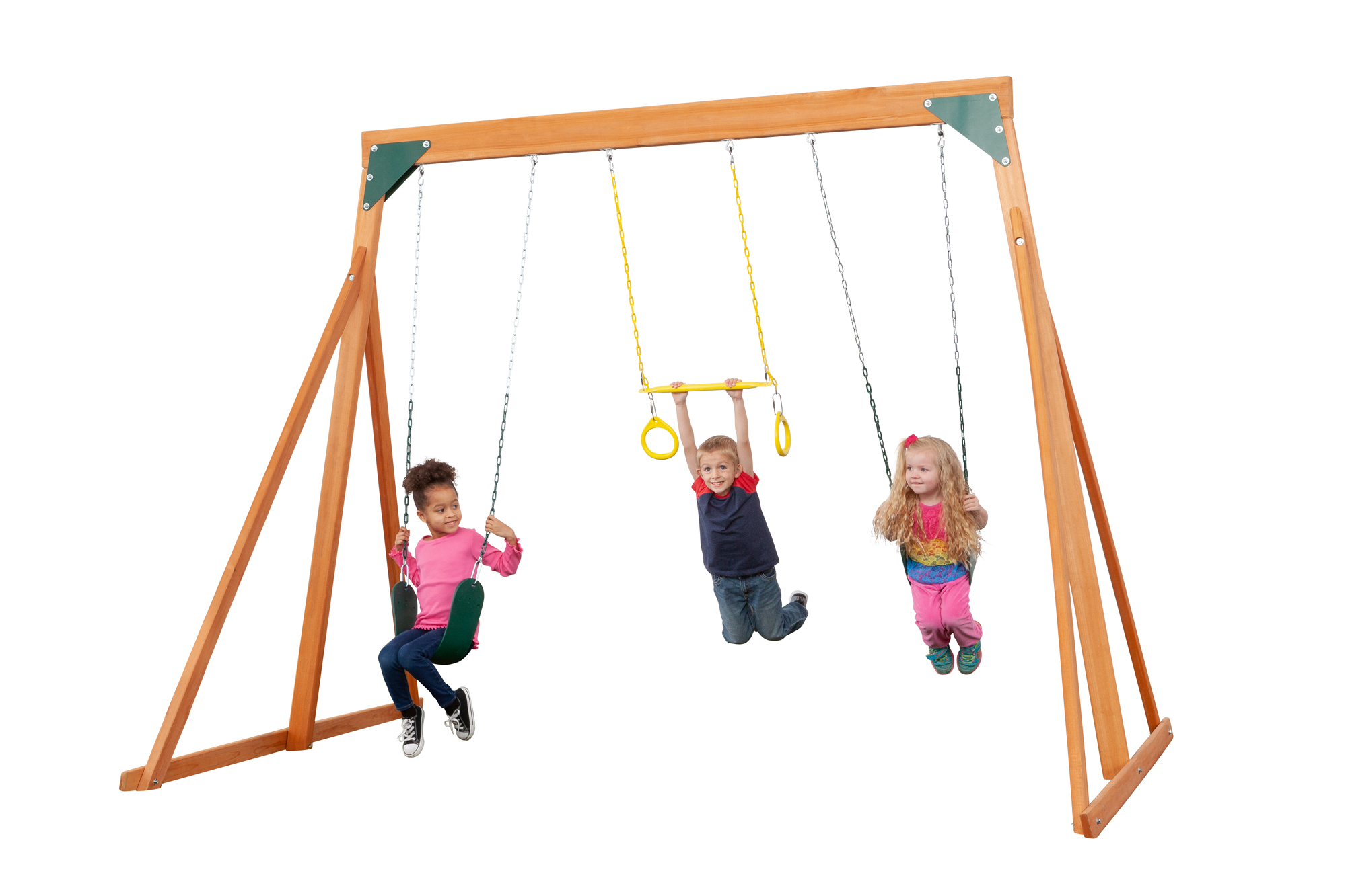 Trailside Cedar Swingset with Belt Swings and Trapeze Bar, All Wood ...