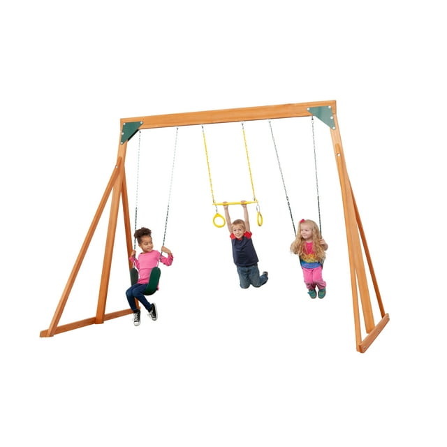 Trailside Wooden Swingset: Cedar Set with Belt Swings, Trapeze Bar ...
