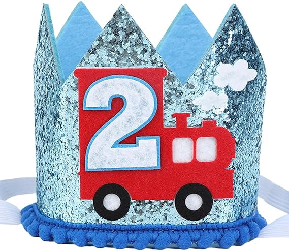 Train 2nd Birthday Hat - Second Birthday Glitter Crown Blue, Two Years ...