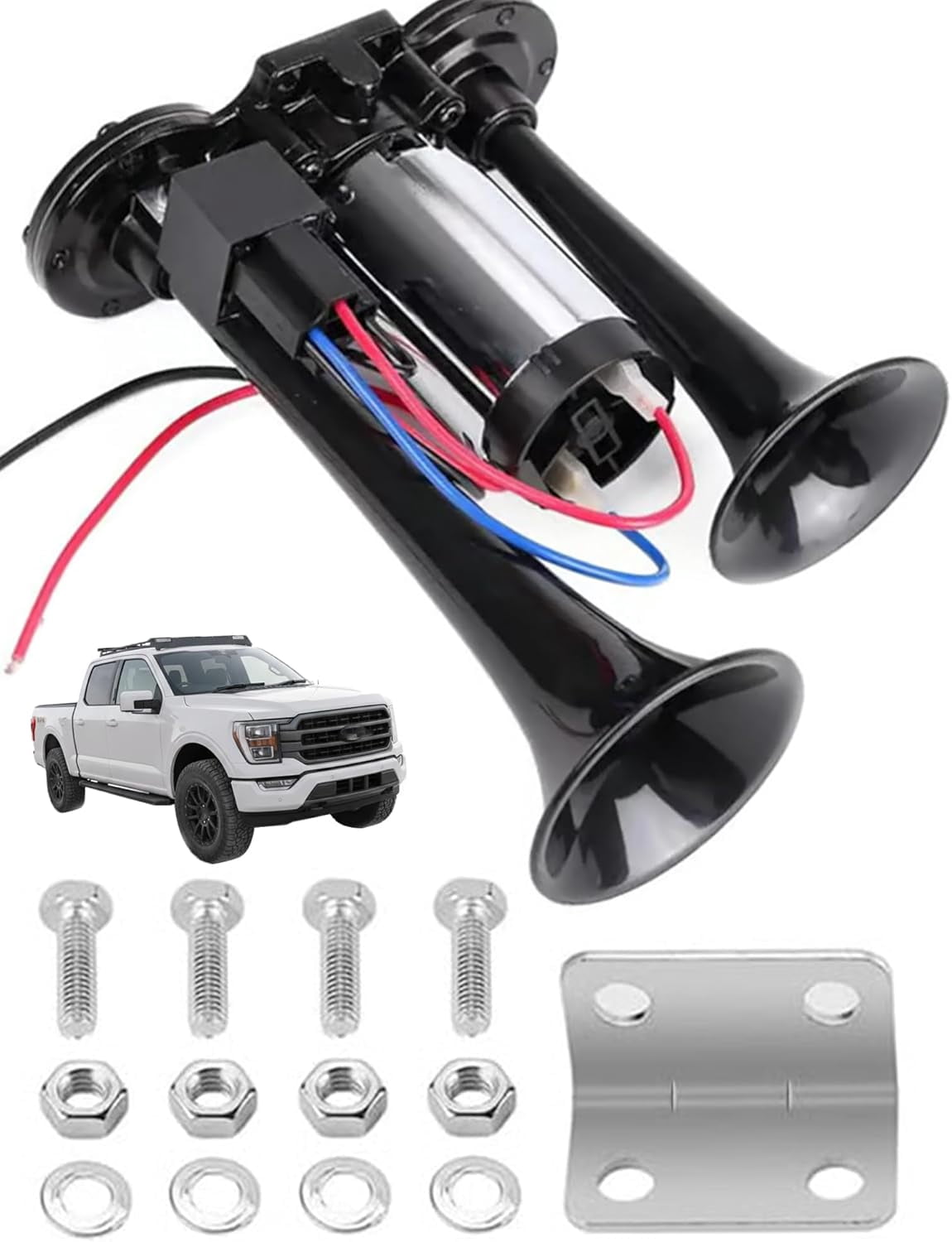 Train Air Horn for Truck Car, 12V/24V 600db Dual-Tone Electric Horn Kit ...