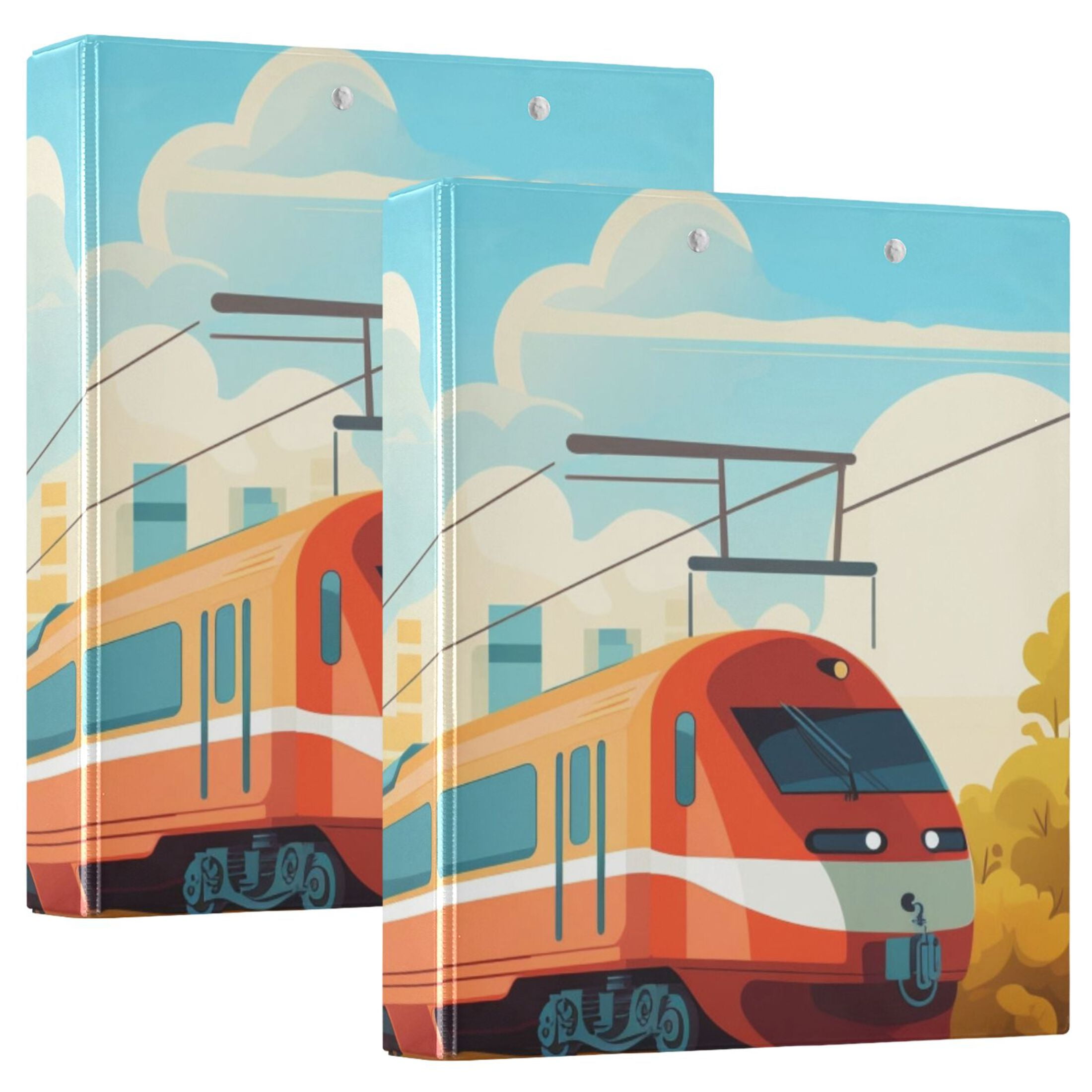 Train Airplane Sky 3 Ring Binders 1.5 inch Hardcover File Folders with ...