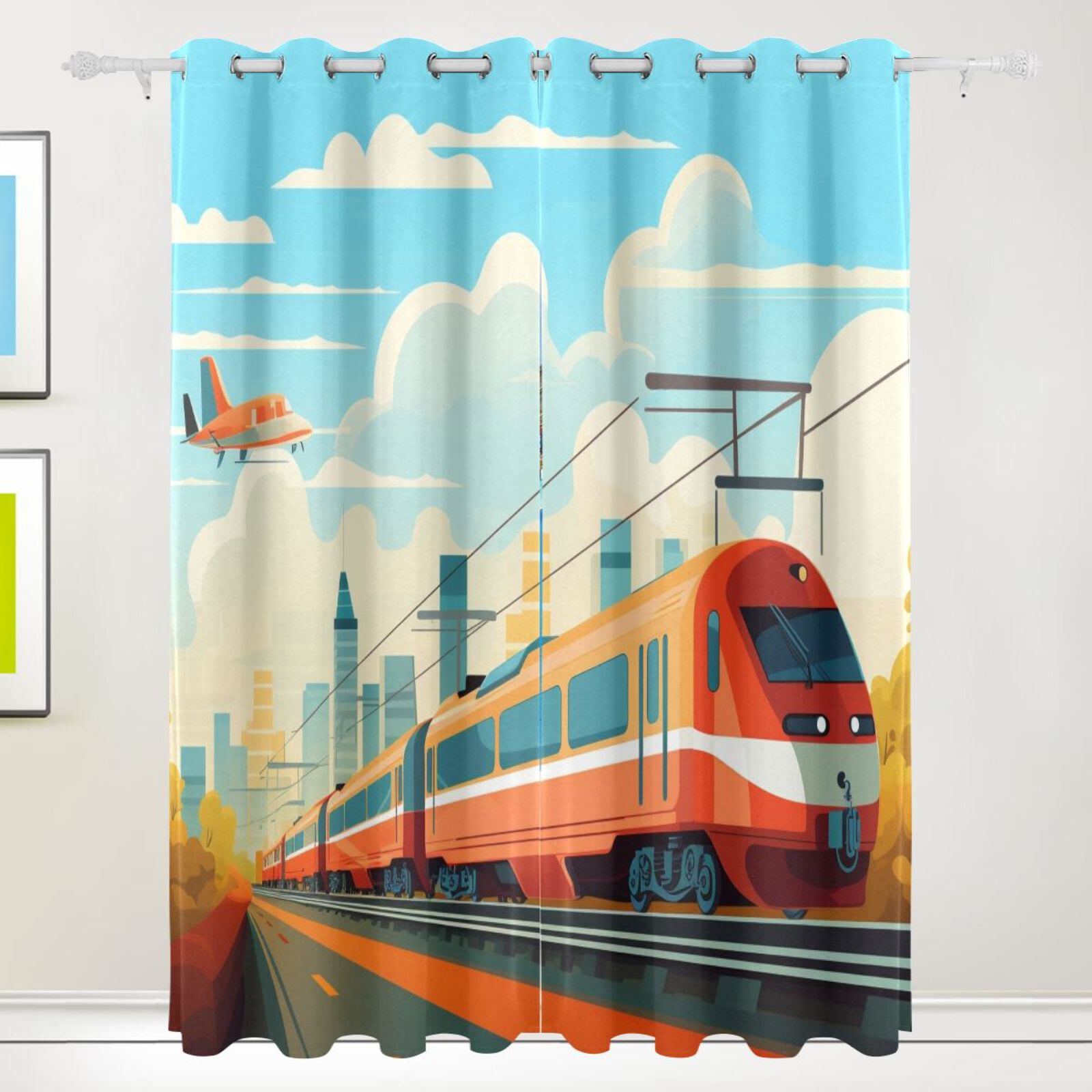 Train Airplane Sky Black Out Curtains 84 Inch Length Curtains for ...