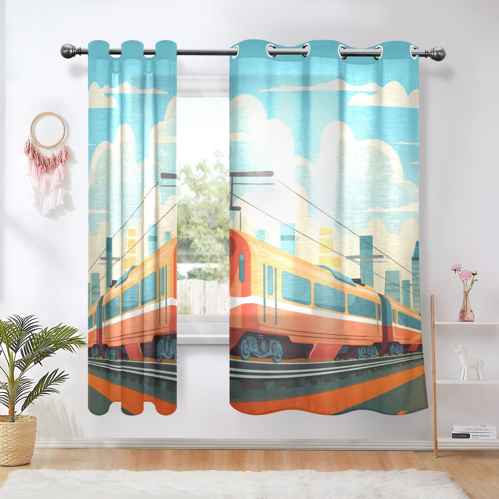 Train Airplane Sky Blackout Curtains Thermal Insulation 63 inch Grommet ...