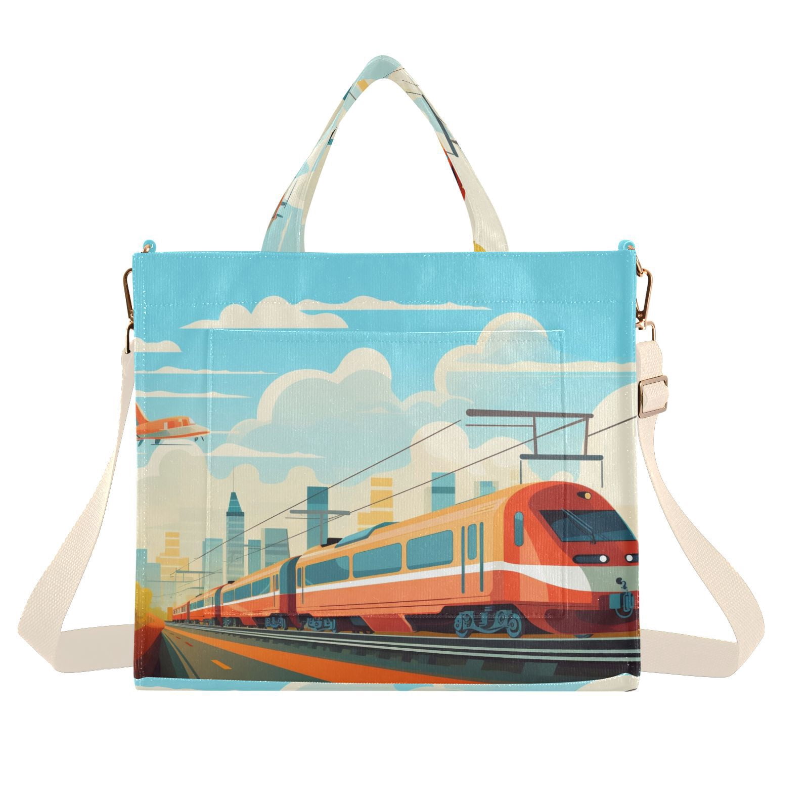 Train Airplane Sky Corduroy Tote Bag Handbag Large Messenger Bag ...