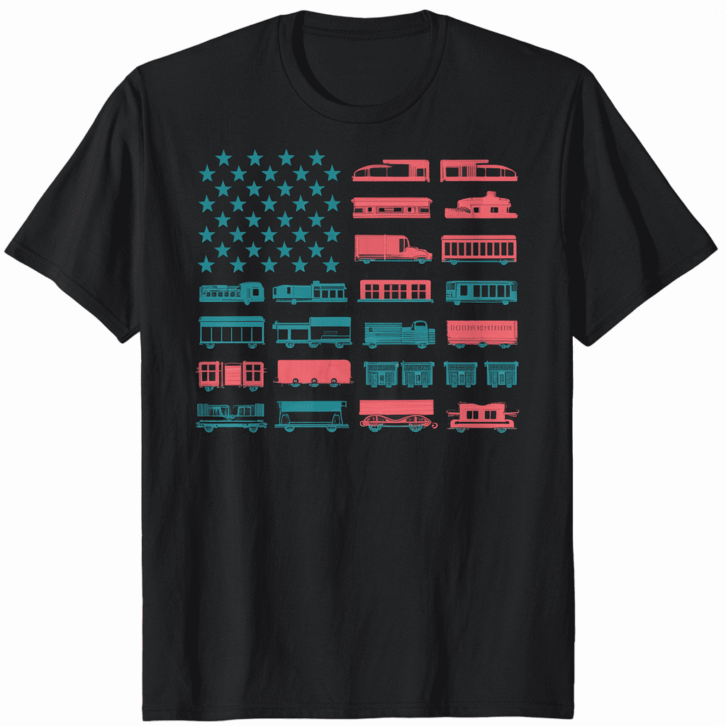 Train American Flag T-Shirt Locomotive with American Flag Design Tee ...