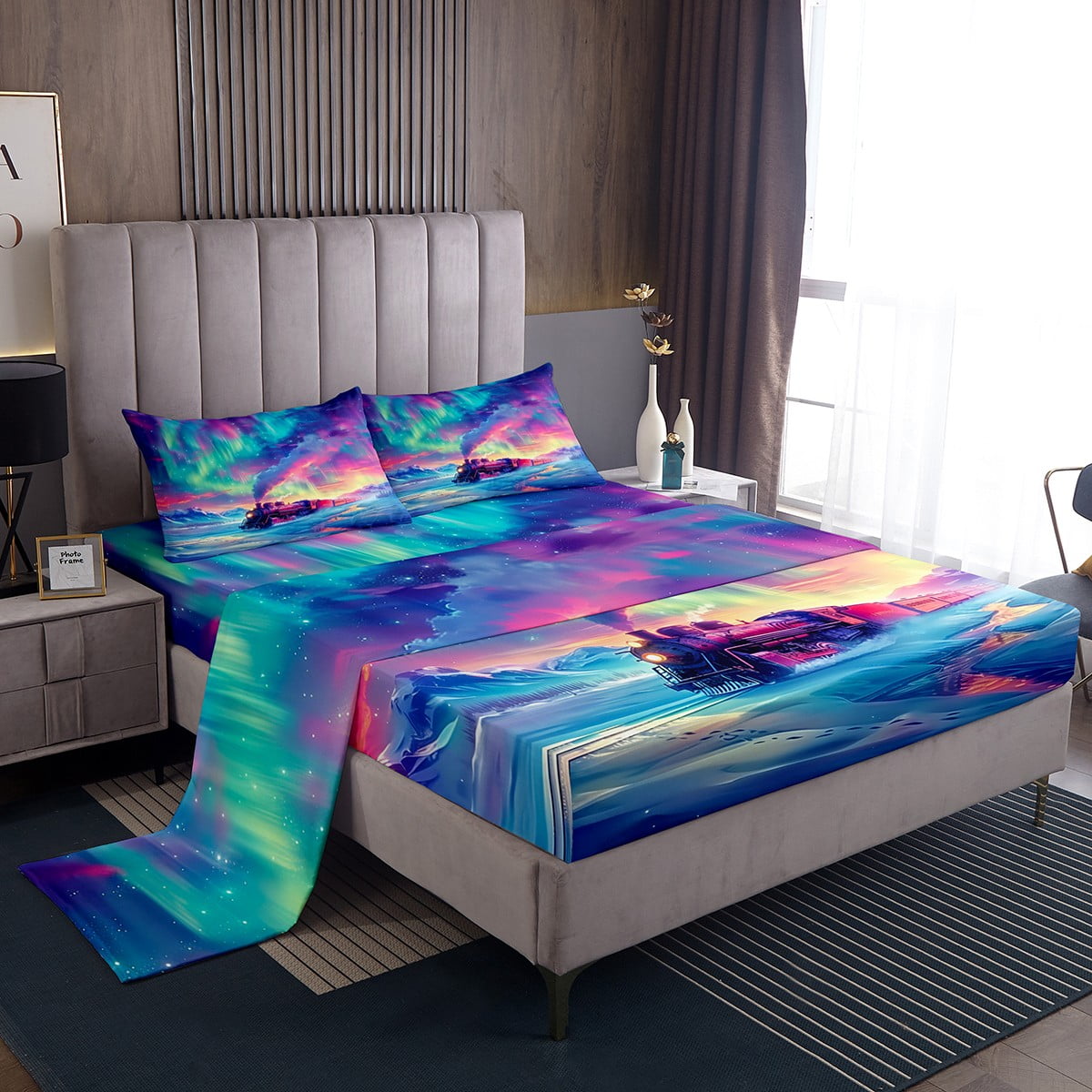 Train Bed Sheets Set Retro Steam Engine King Sheet Set Railway Track ...