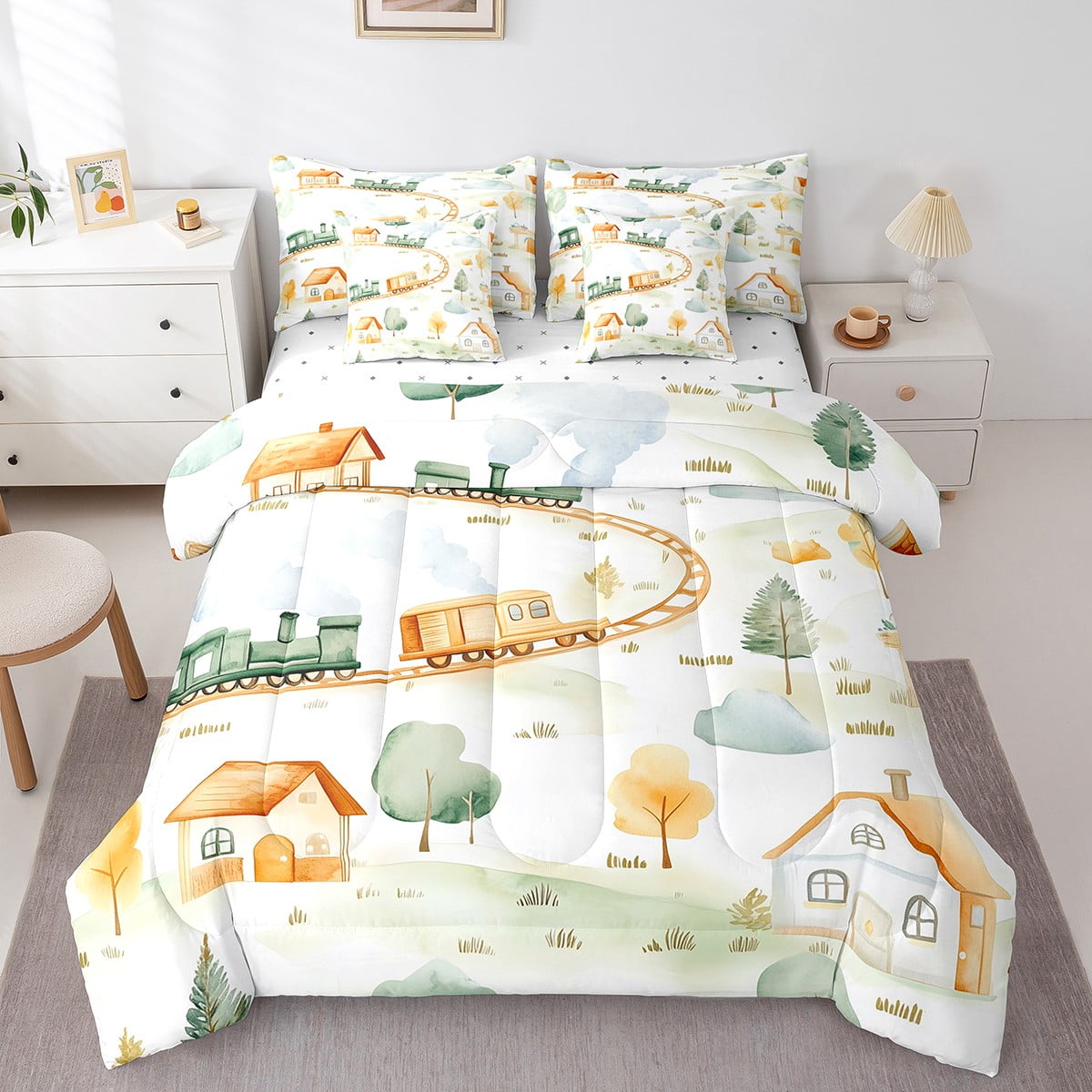 Train Bedding Set Truck Railway Pattern Comforter Country Rustic Decor ...