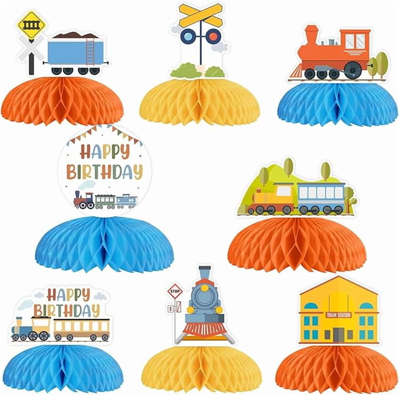 Train Birthday Decoration Retro 8pcs Train Birthday Honeycomb ...