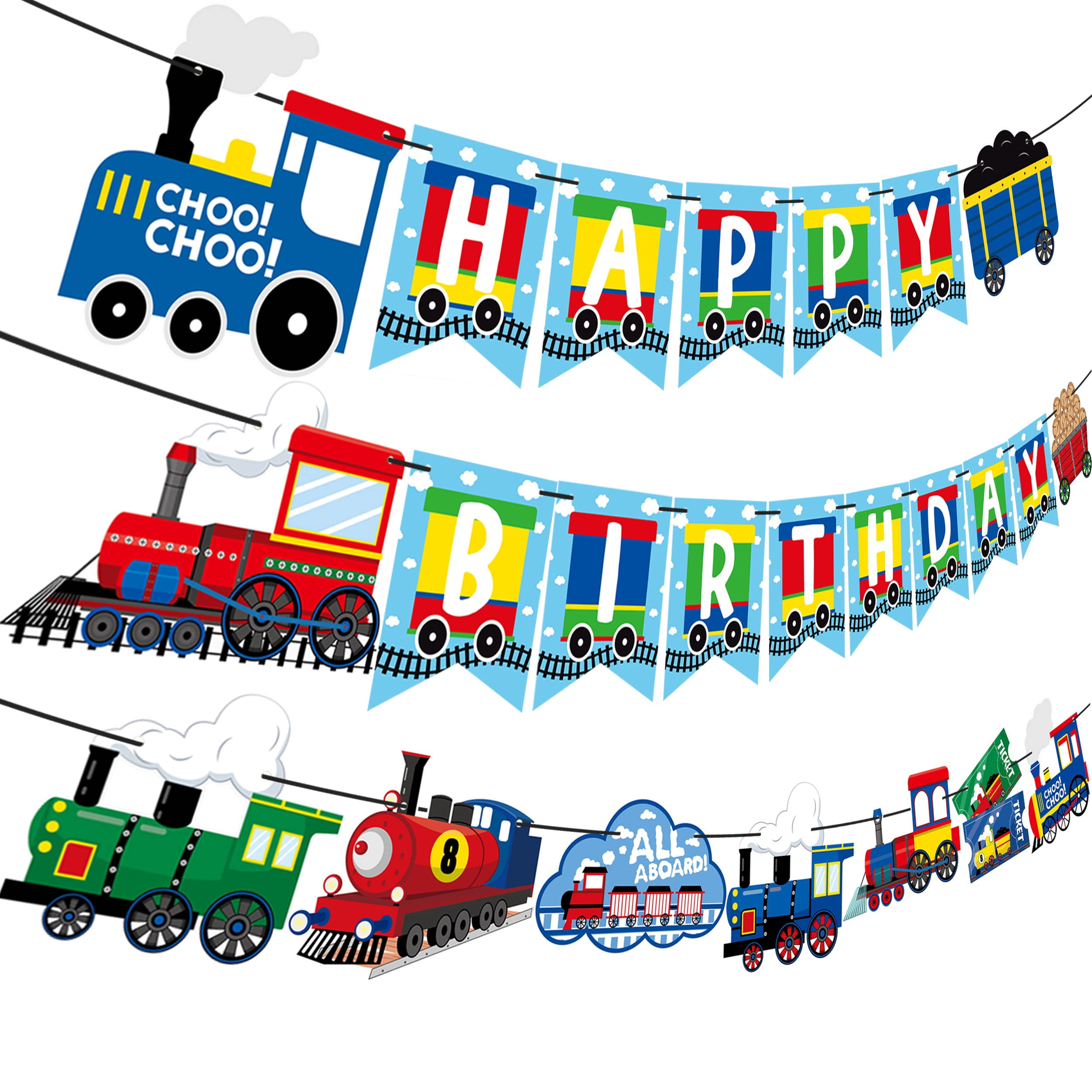 Train Birthday Party Banner Decorations Retro BSL1 Train Birthday Party ...