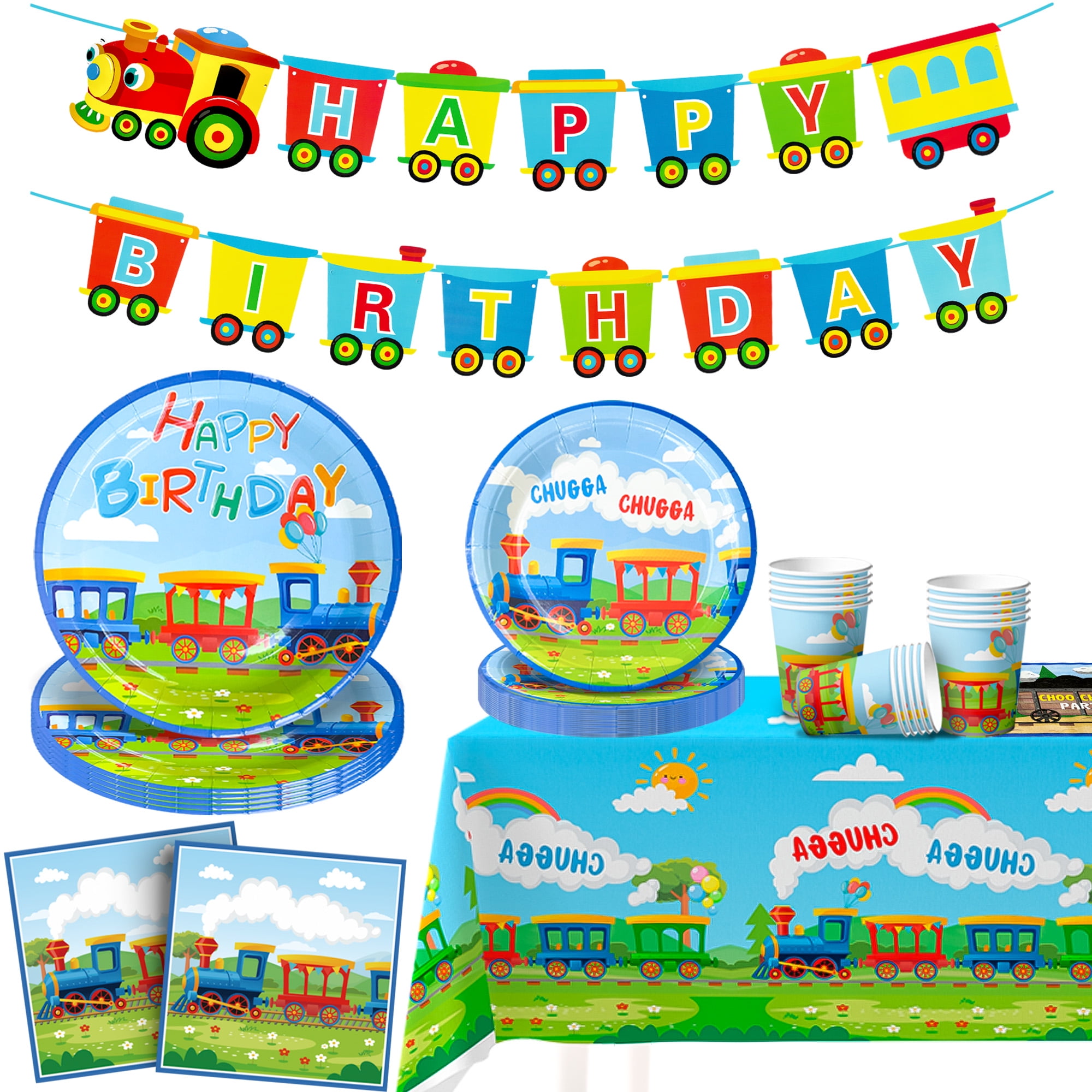 Train Birthday Party Supplies,66pcs Train Party Decorations Tableware ...