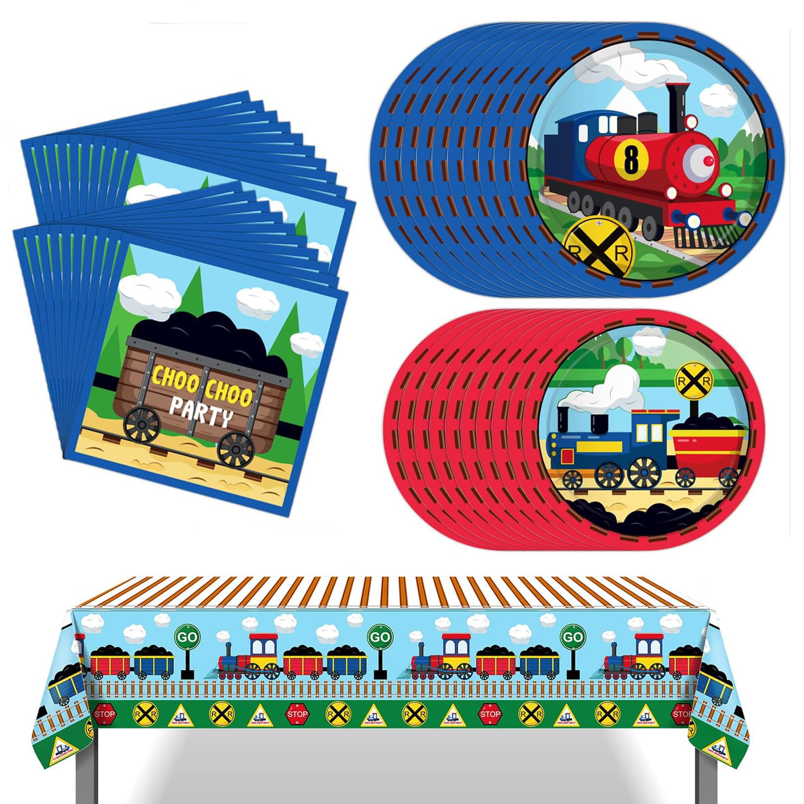 Train Birthday Party Supplies DHF10 Tableware Set Transportation Paper ...