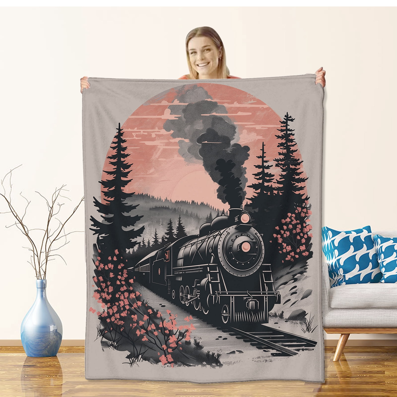 Train Blanket for Adults Boys Men, Flannel Train Blankets Gifts, Train ...