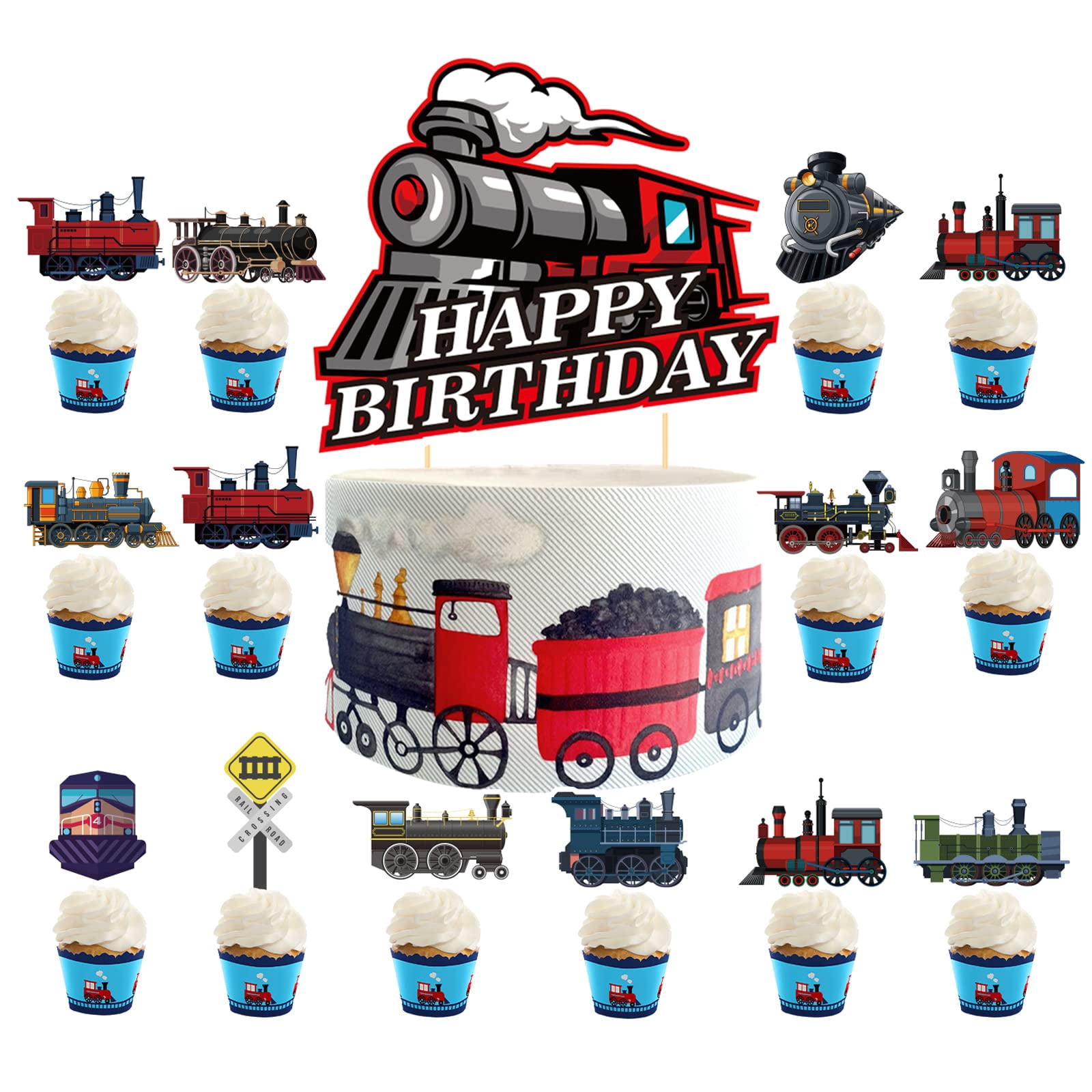 Train Cake DecorationsTRDN 25 Pcs - Retro Cake Topper and Cupcake ...