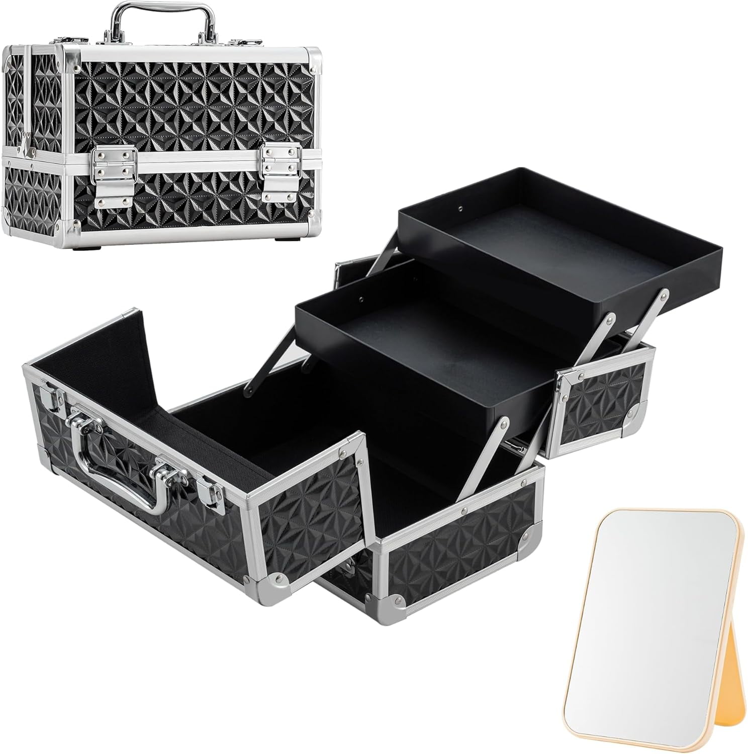 Train Case Cosmetic Box Portable Makeup Case Organizer 2 Trays Makeup ...