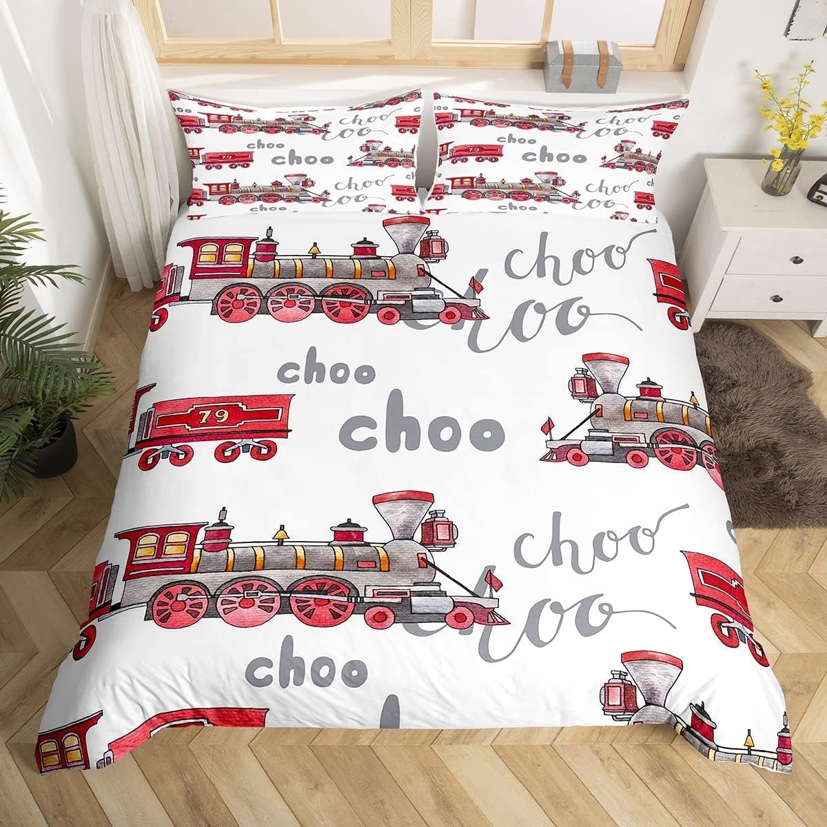 Train Comforter Cover Equipment Trucks Bedding Sets Construction ...