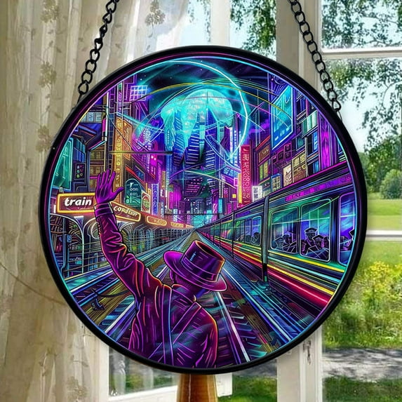 Train Conductor Stained Glass Suncatcher Window Hanging, Gothic Dragon ...