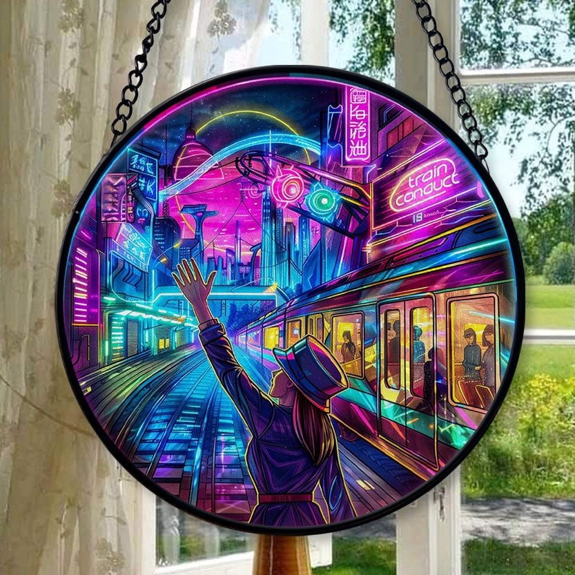 Train Conductor Stained Glass Sun Catcher Mountain Stained Glass Window ...
