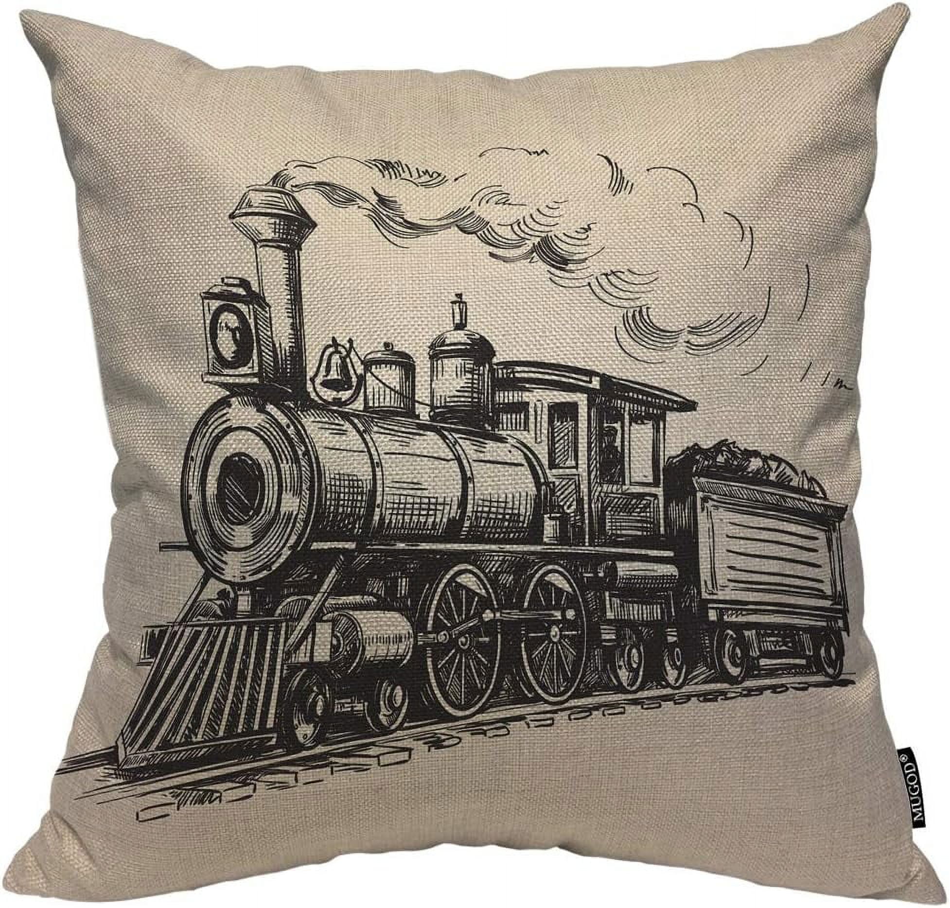 Train Decorative Pillow Case Steam Locomotive Transport Railroad ...