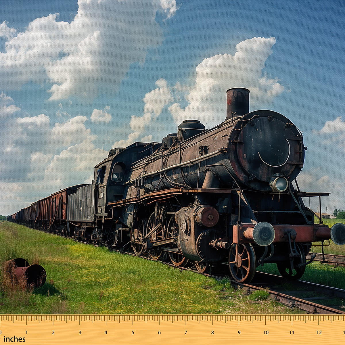 Train Fabric by the Yards,Retro Locomotive Steam Upholstery Fabric for ...