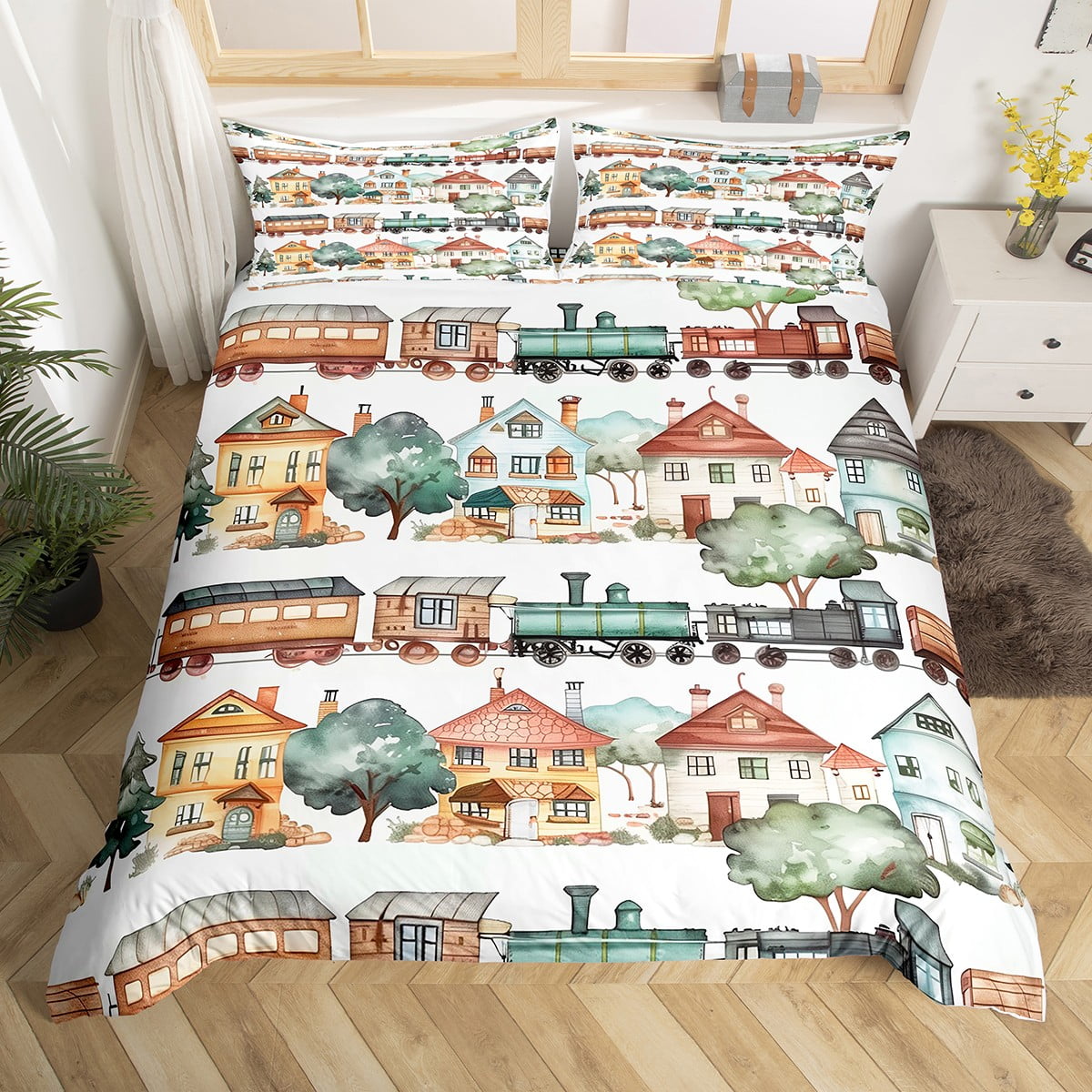 Train Full Comforter Cover Cute Cartoon Train Bedding Set For Teen ...