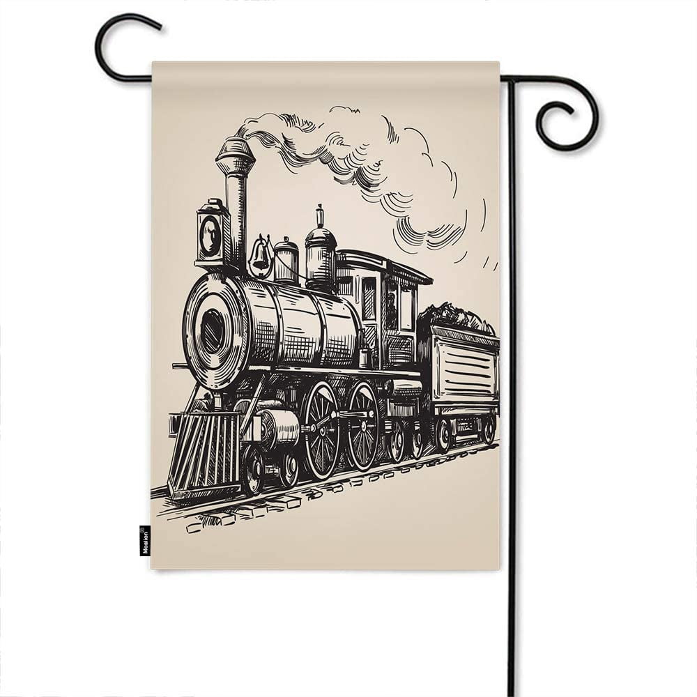 Train Garden Flag Vintage Train In Country Locomotive Wooden Wagons ...
