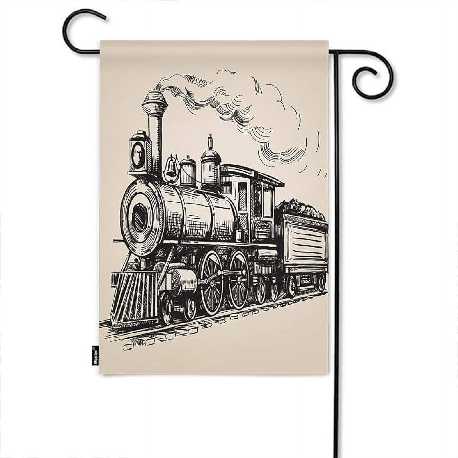 Train Garden Flag Vintage Train In Country Locomotive Wooden Wagons ...