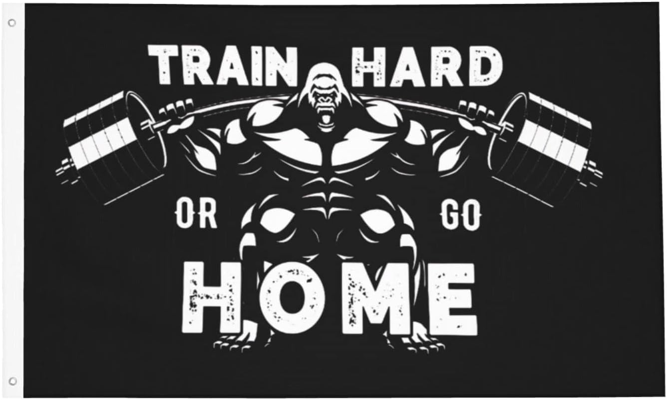 Train Hard Or Go Home Funny Gorilla Gym Banner With Metal Grommets ...