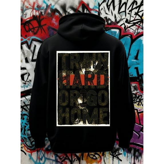 Train Hard Home funny hoodies Exercise for men polyester black Cool ...