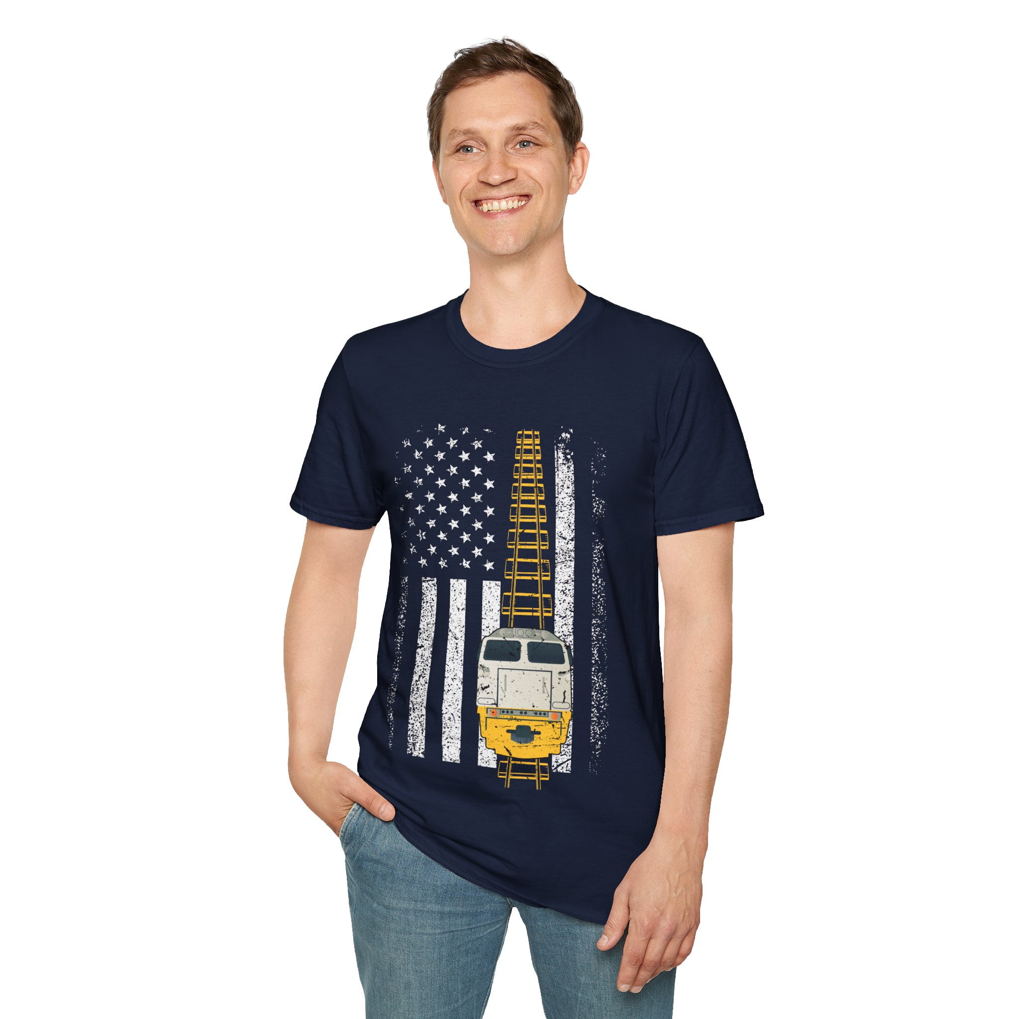 Train Locomotive Engine USA American Flag 4th of July Art Unisex T ...