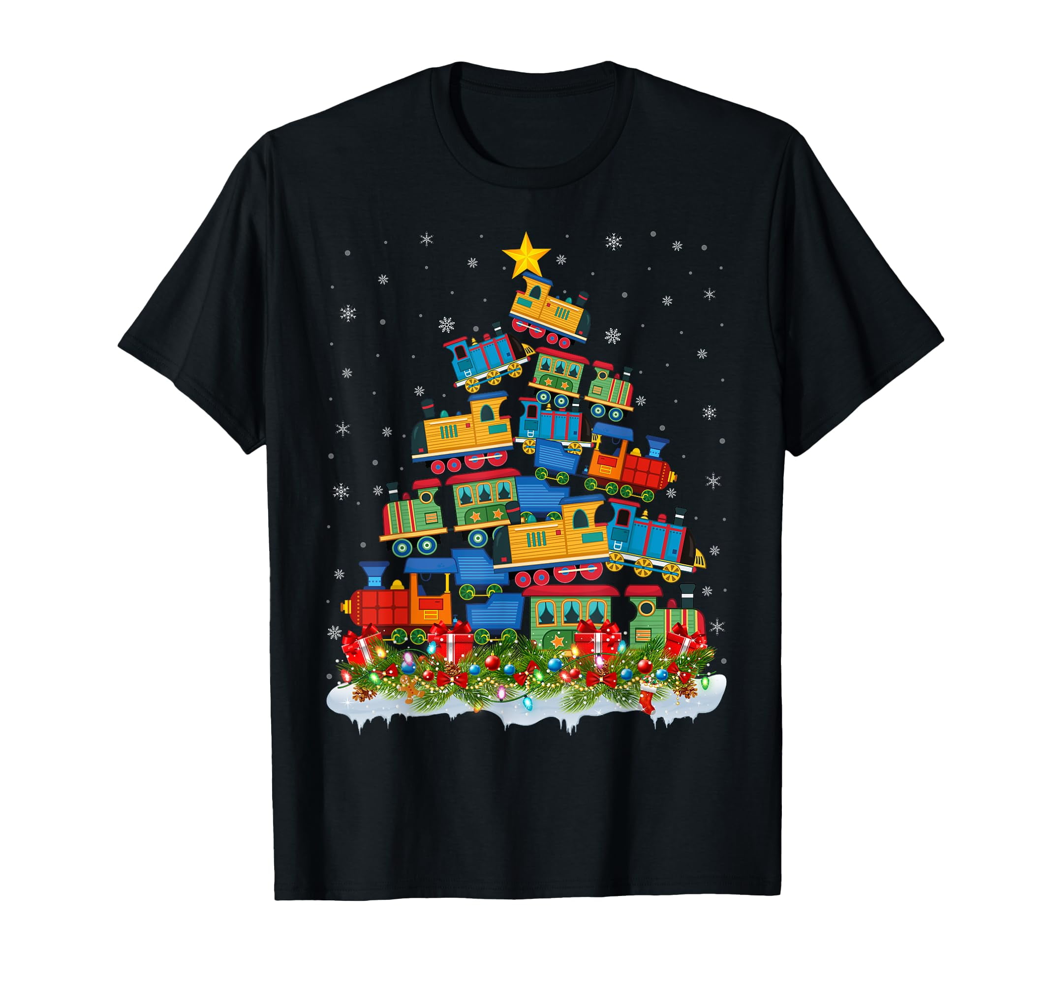 Train Lover Xmas Tree Santa Christmas Train T-Shirt - Walmart.com