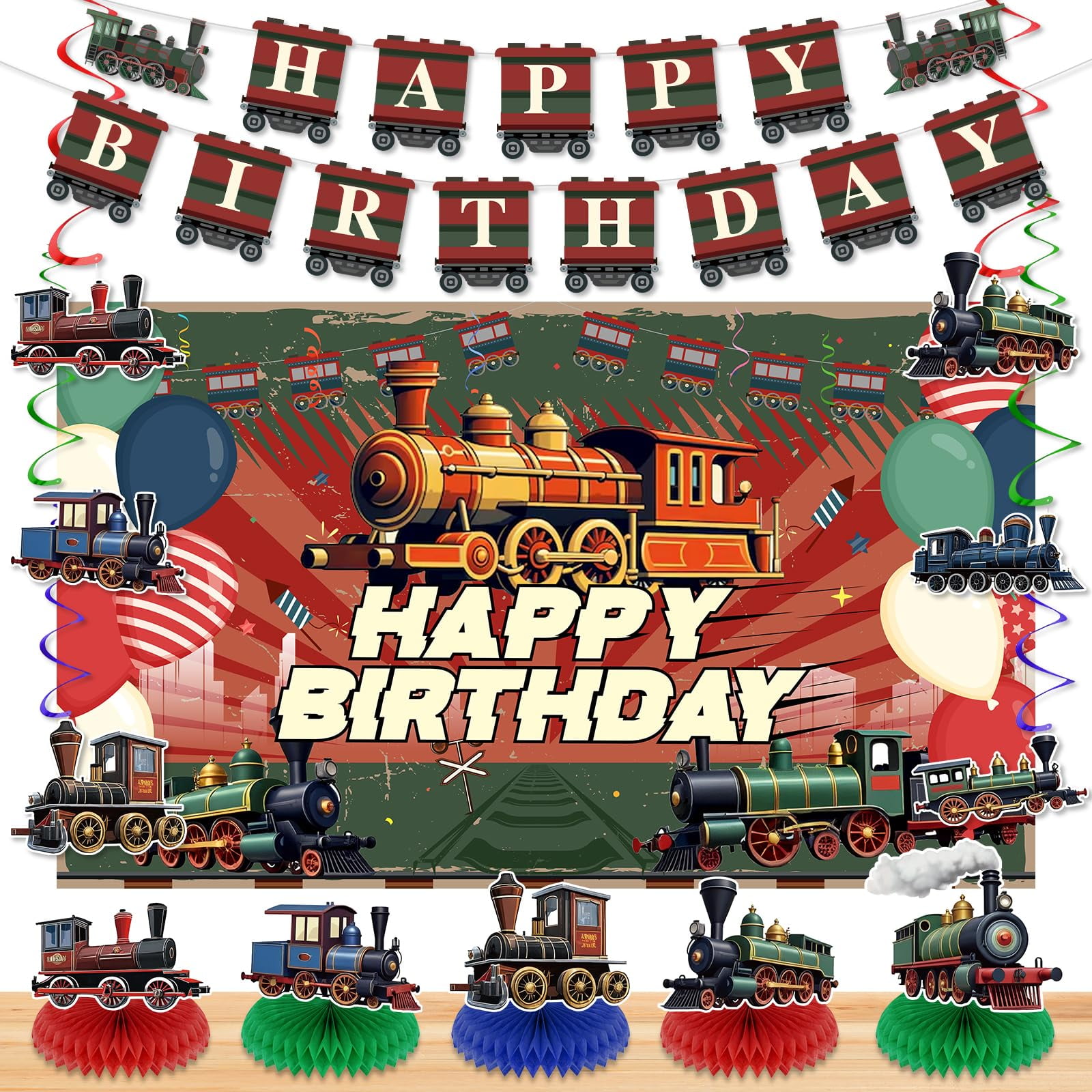 Train Party Decorations Retro DHF10 Train Birthday Party Supplies Train ...