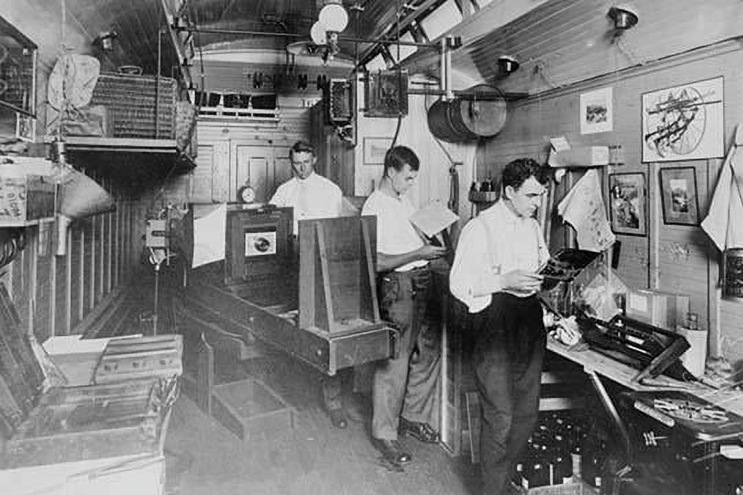 Train Press Car equipped with Camera, printing & Developing Equipment to expedite news imagery ...