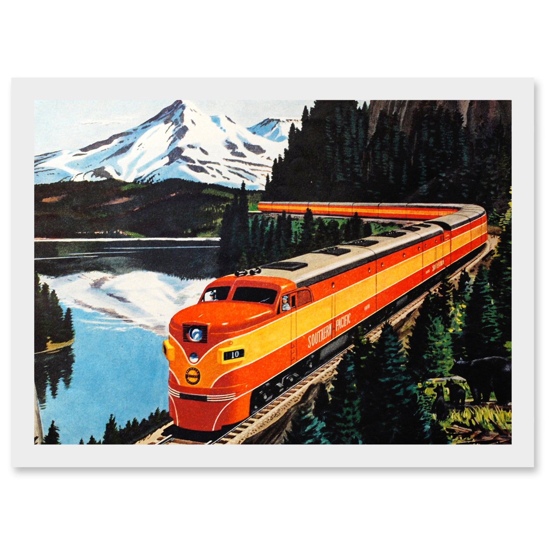 Train Rail Southern Pacific Mountain Travel Railway Vintage A4 Artwork ...