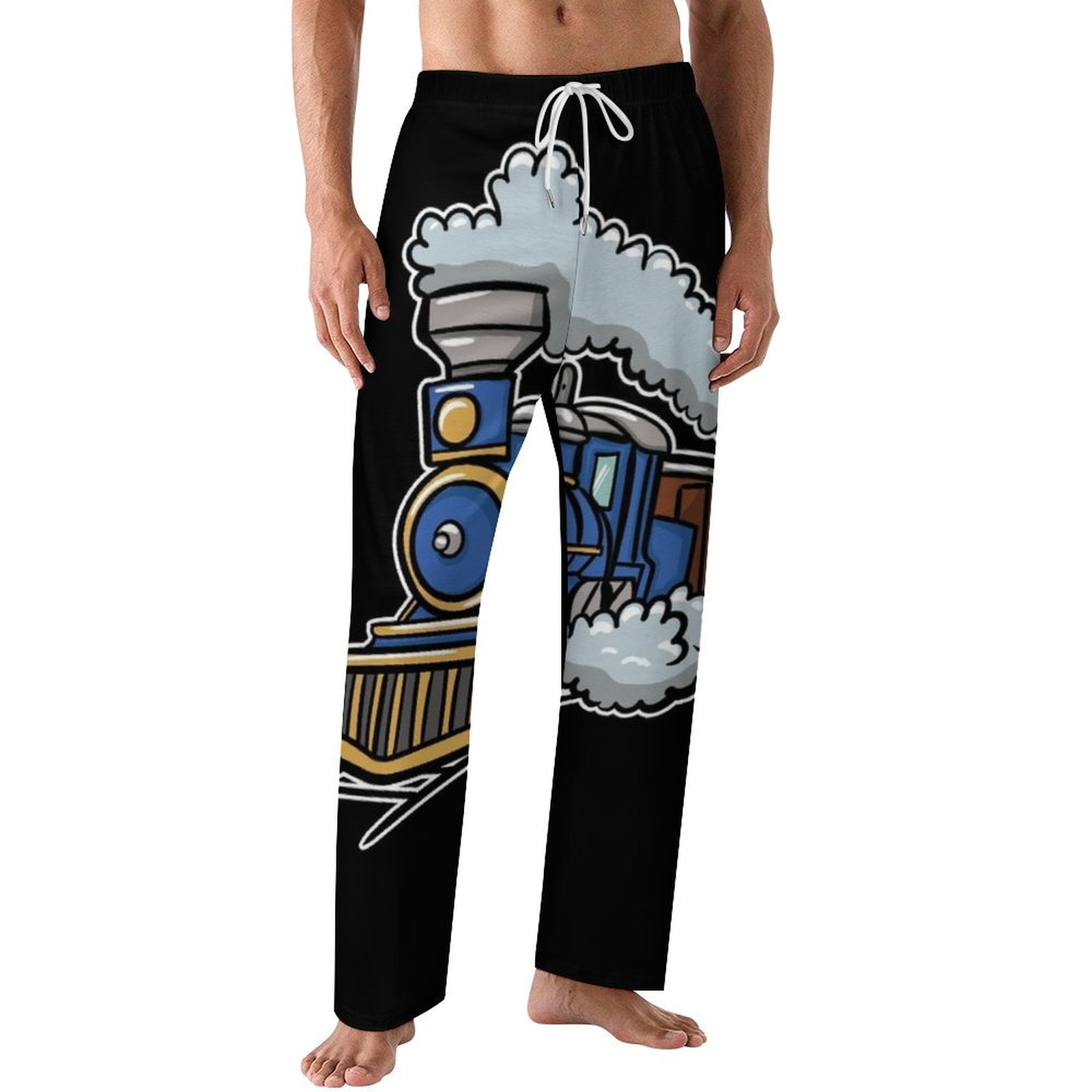 Train Railroad Mens Pajamas Pajama Pants Mens Sleepwear Lounge Sleep Bottoms Stretch with ...