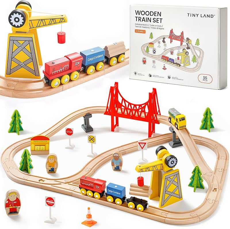 Train Set 110pcs Wooden Train Set, Toy Train for Boys & Girls with ...